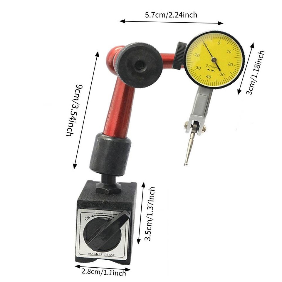 Precision Dial Test Indicator DTI Gauge + Flexible Magnetic Base Holder ...
