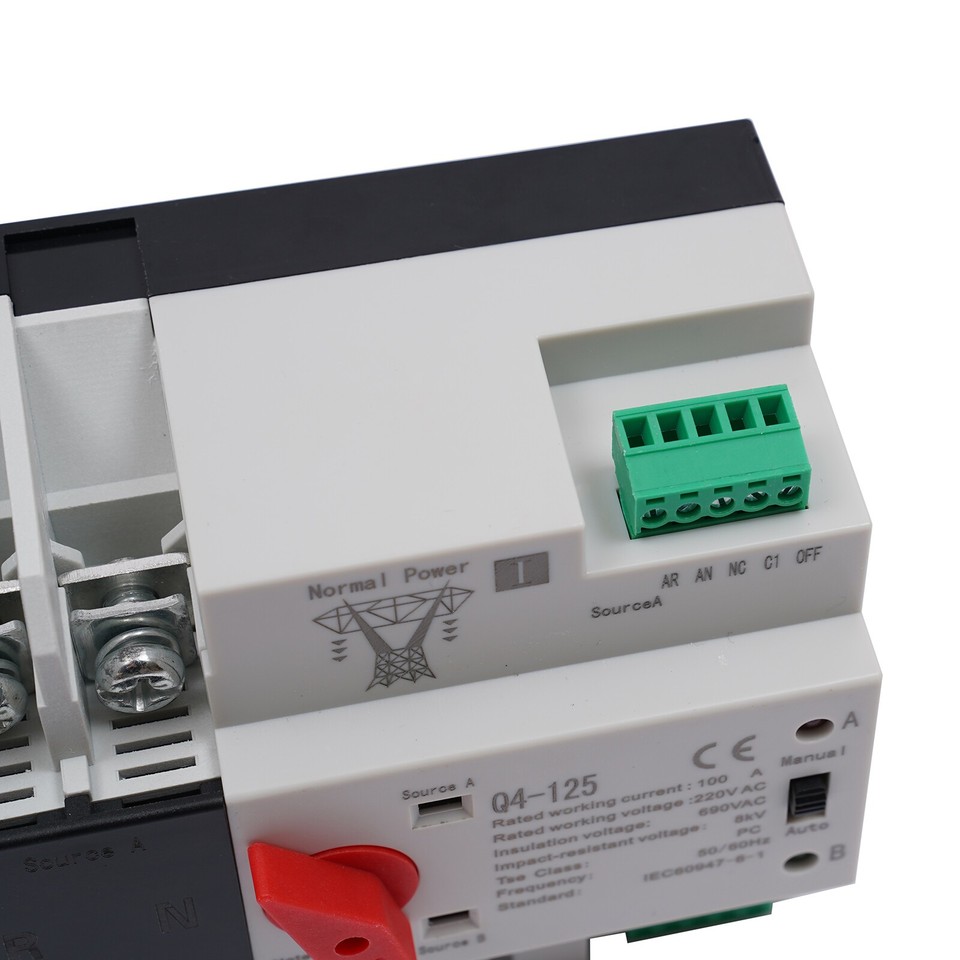 100A 2P Dual Power Automatic Transfer Switch Auto Change-Over Switch ...