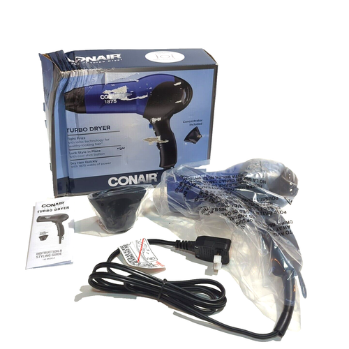 Conair Turbo Hair Dryer with Diffuser & Concentrator, Blue & Black ...