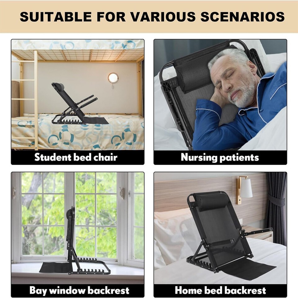 40-90° Adjustable Lifting Bed Sit Up Backrest Foldable w/ Armrest ...