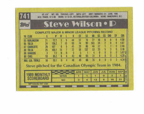 Steve Wilson Cubs Pitcher 741 Topps 1990 Baseball Card | eBay