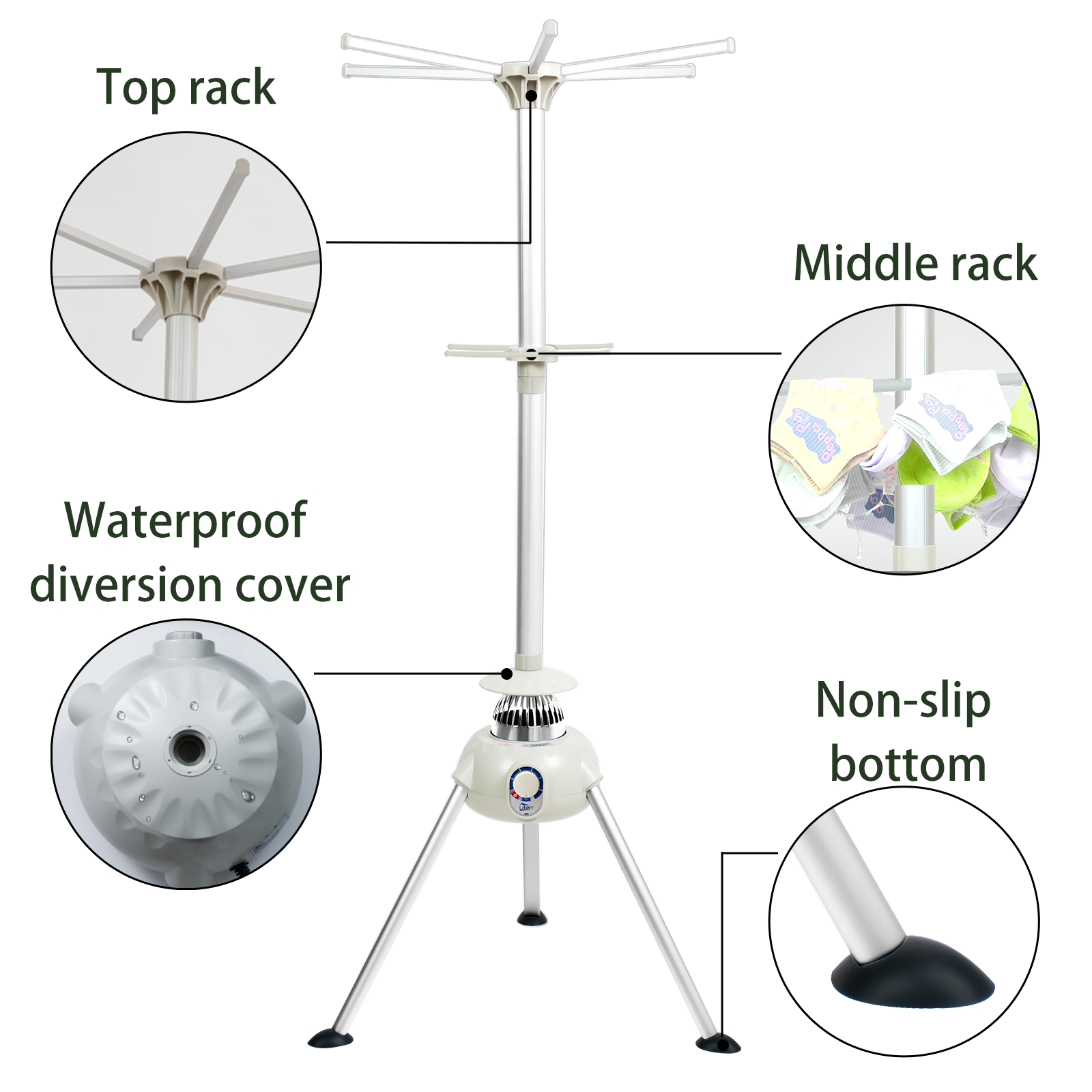 1000W Heated Clothes Dryer Indoor Electric Laundry Airer Dryer Hot Fan ...