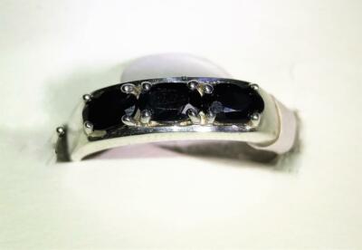 Sterling Silver Technibond 1 ctw Blue Sapphire 3 Stone Band Ring (it124 ...