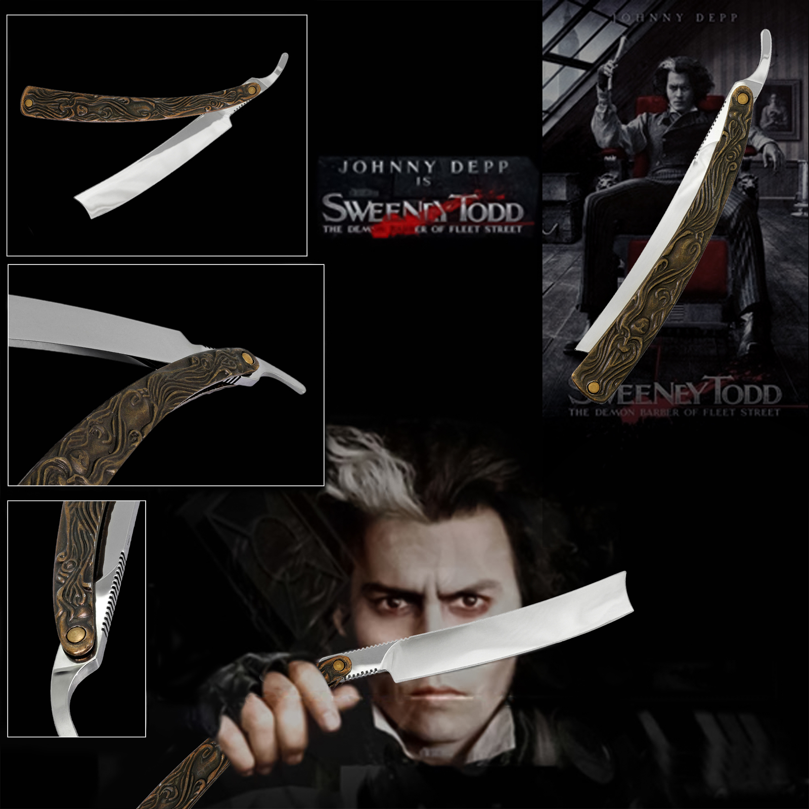 SWEENEY TODD DEMON BARBER'S STRAIGHT RAZOR REPLICA, BURTON DEPP SHAVING ...