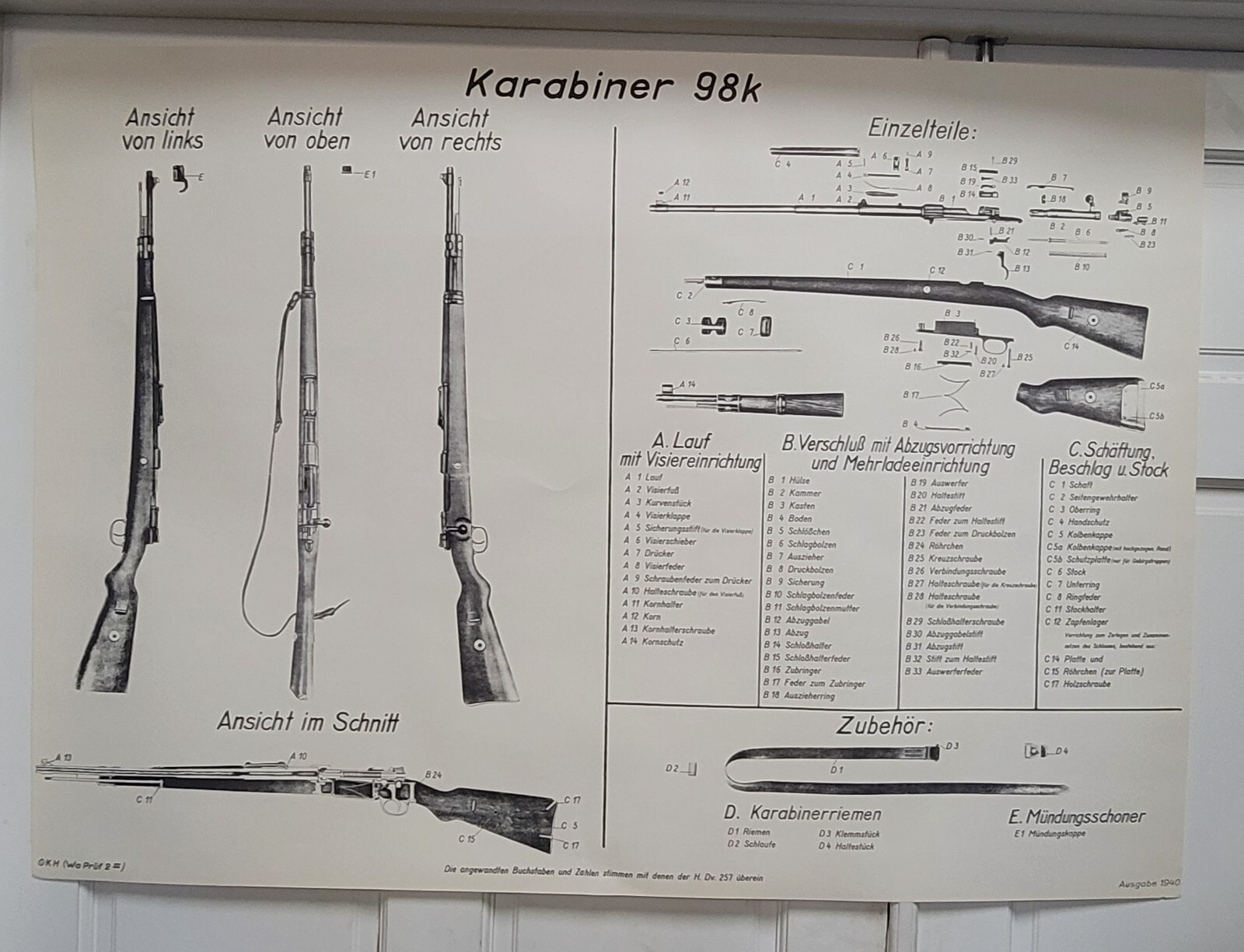 German Wwii Mauser K98 Ordinance Wall Chart Grelly Usa