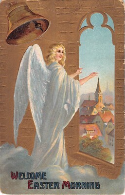 Lovely Angel Ringing Bell by Church Window on Old Easter Postcard | eBay