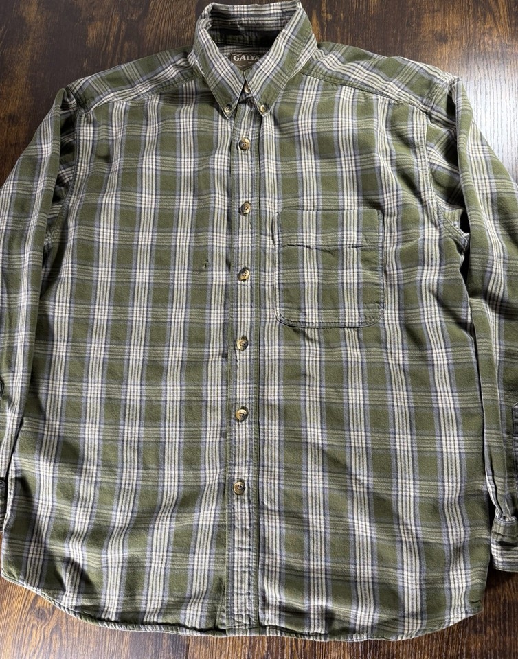 VTG Galyan's Trading Company Shirt Mens M Green Plaid Long Sleeve ...