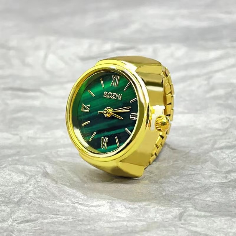 Creative Alloy Shell Finger Ring Watch Round Green Dial For Couple Men ...