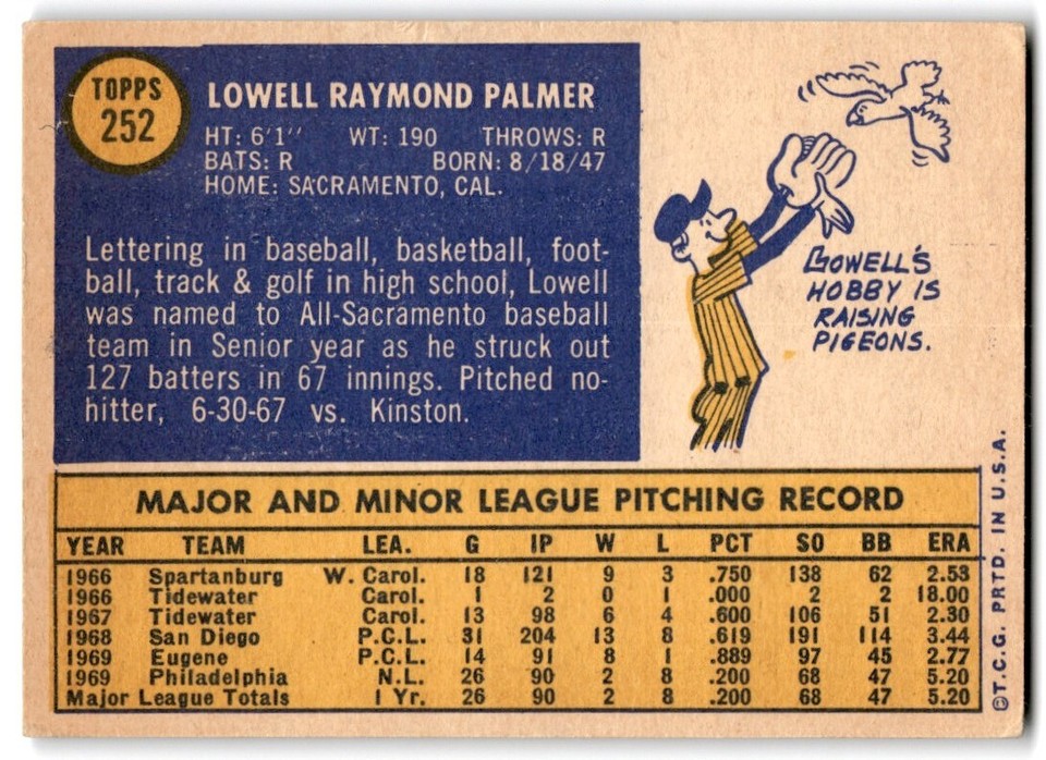 1970 Topps Lowell Palmer Philadelphia Phillies #252 | eBay