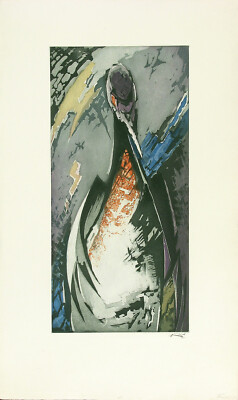 FRITZ NEUMANN (AKA RIC) SIGNED Vtg c.1960's Color Etching FEÜERVOGEL ...