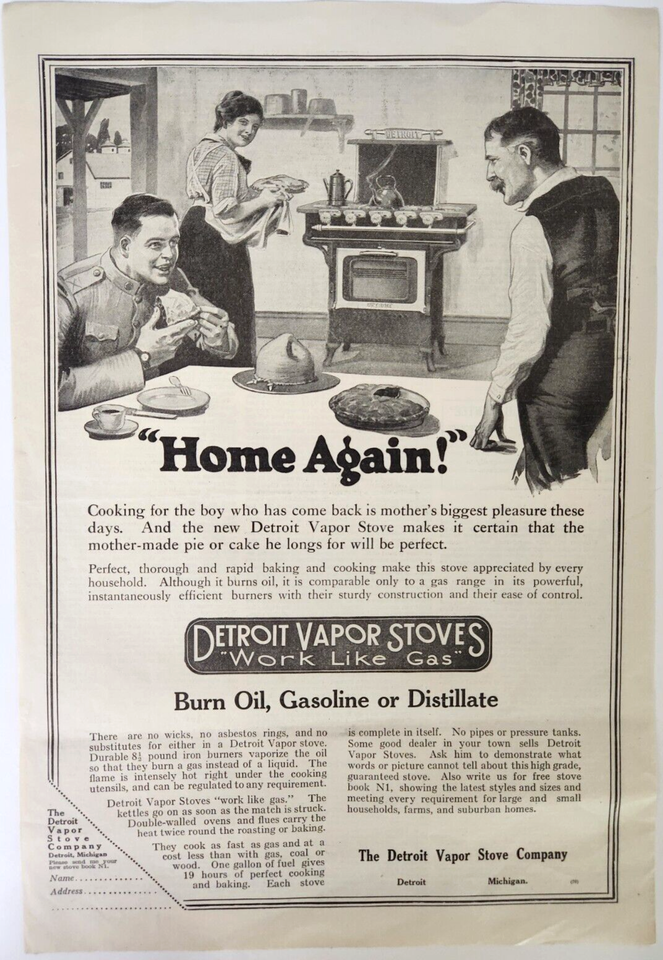 Detroit Vapor Stoves Postwar WWI Antique 1919 Ad Magazine Print ...