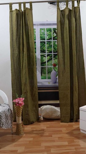 2 panel linen curtain set, handmade custom curtains, dark olive kitchen ...