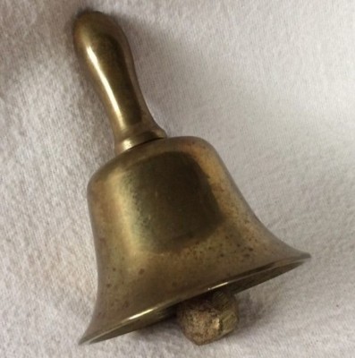 BRASS BELL with Cast CLAPPER Vintage Antique Handheld 3" Tall NICE ...