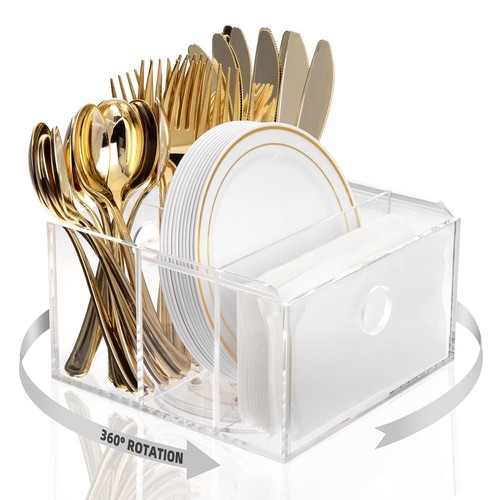 Acrylic Swivel Silverware Caddy Plastic Utensil Organizer for ...