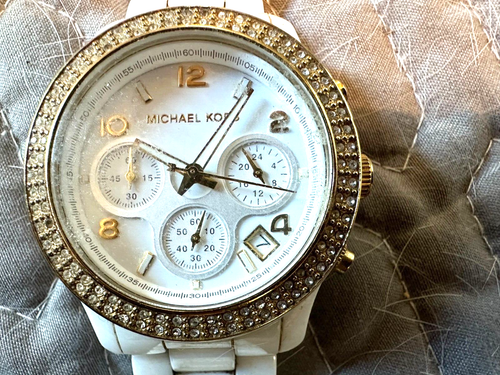 Michael Kors MK5237 Women's White Ceramic Quartz Watch gold bezel | eBay