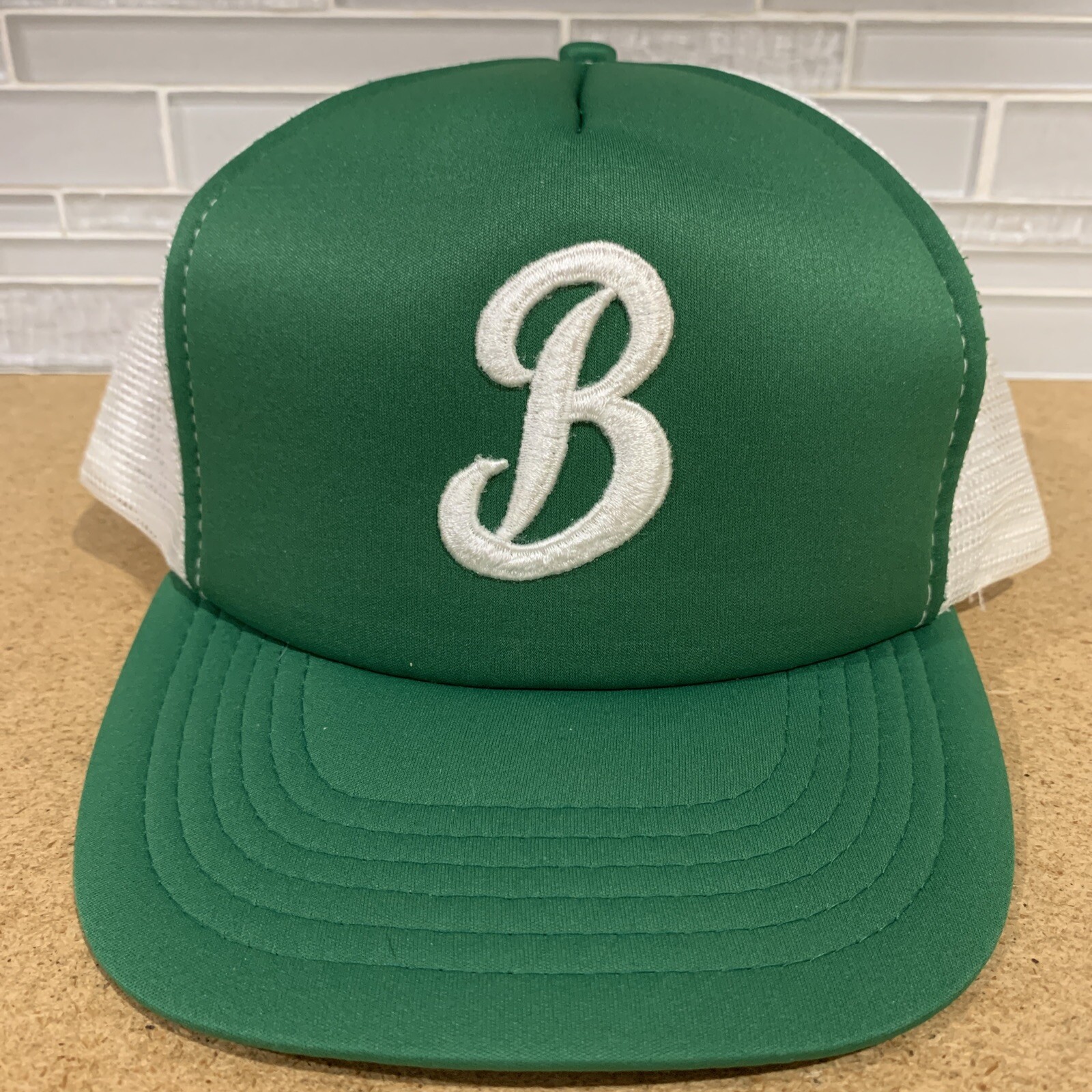 Vintage Sam-Sen Green Embroidered B Logo Trucker Mesh… - Gem