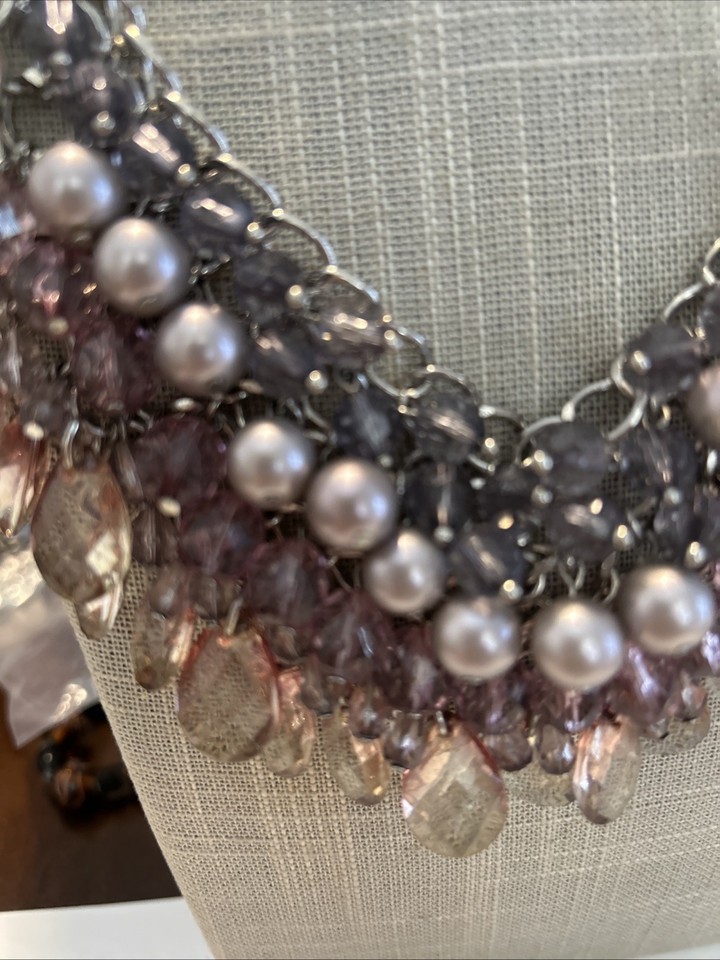 23” Silver Tone Link Chain Lavender Bead Necklace Signed Loft | eBay