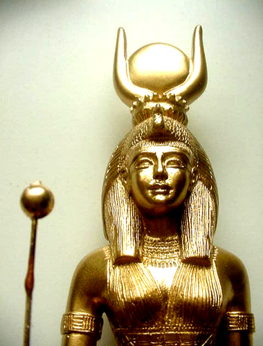 Isis Egyptian golden goddess statue holding golden orb wand scepter ...