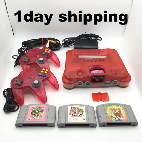 Nintendo 64 Console Clear Red 2 Controller N64 Made in Japan Tested | eBay