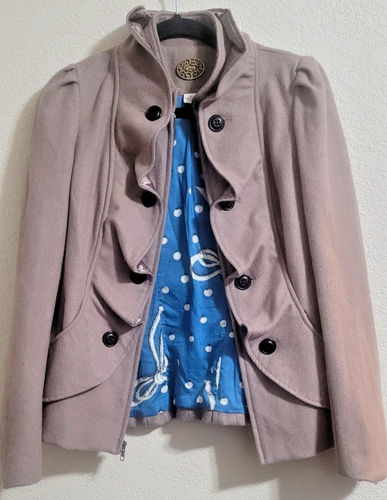 Idra Anthropologie Women Beige Wool Ruffle Confection Military Jacket ...