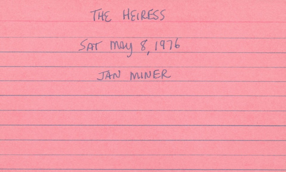 Jan Miner Actress 1976 The Heiress TV Movie Autographed Signed Index ...