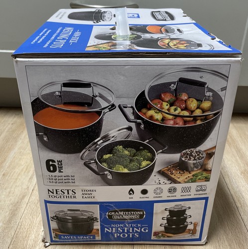 Granitestone 6 Piece Ultra Nonstick Space Saving Nesting Pots with ...