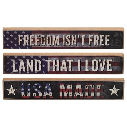 New PRIMITIVE PATRIOTIC Signs Stick 3 pc 6" W 1" H Wood Painted ...