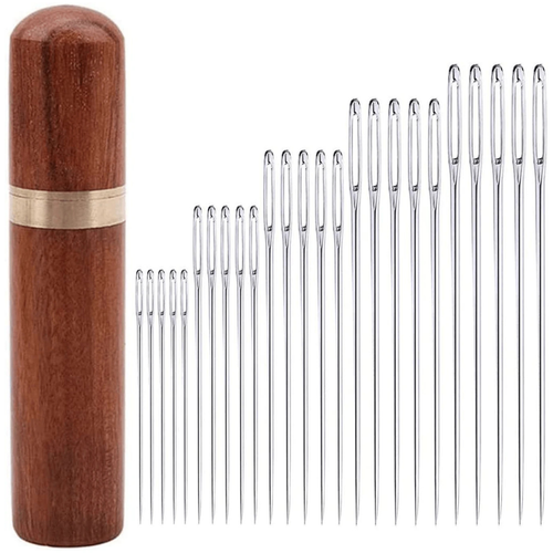 25pc Large Eye Hand Sewing Needle Set with Wood Case for Cross Stitch ...