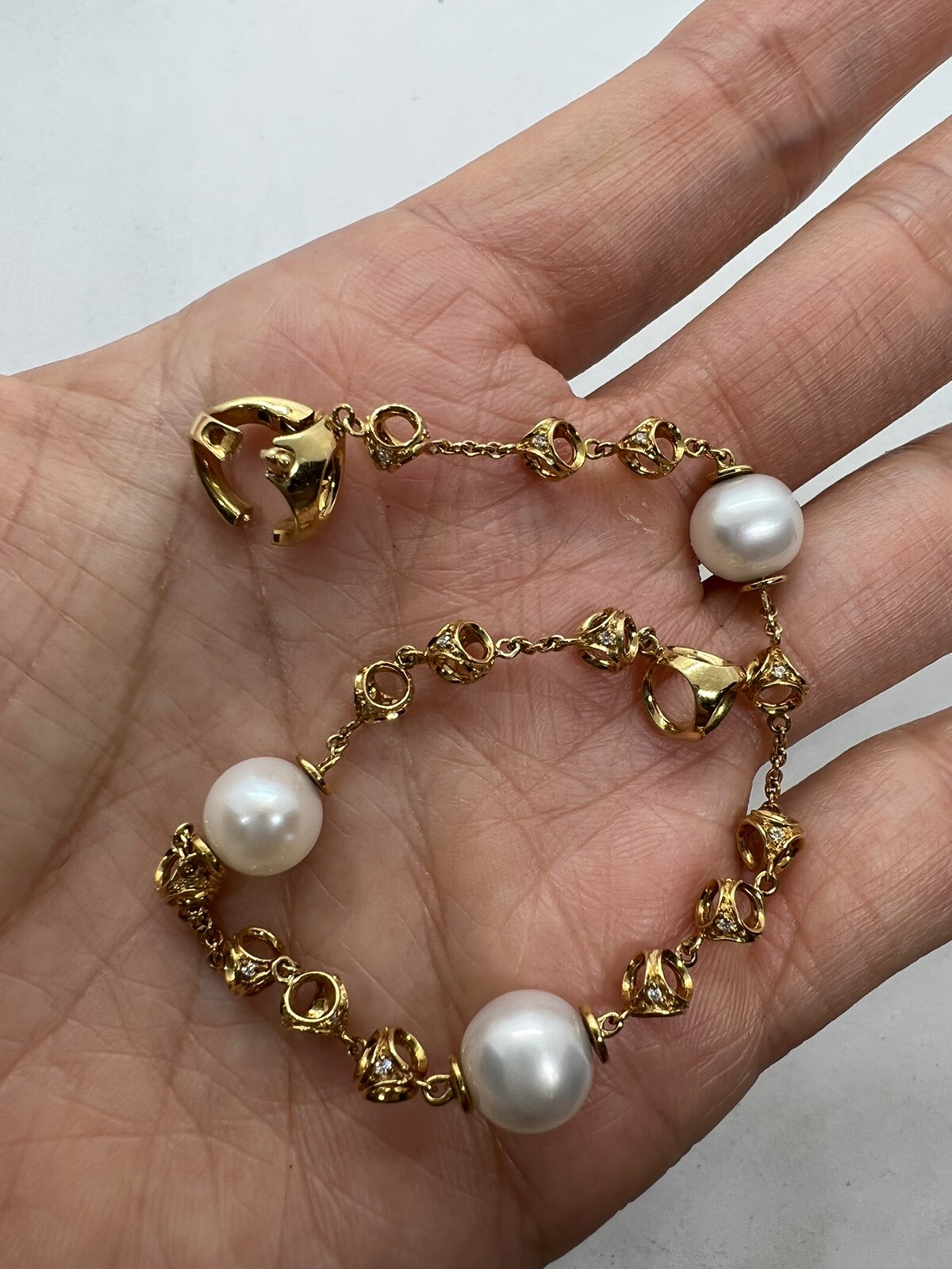 Di Modolo Italy 18k yellow gold Triadra diamond pearl bracelet 10g 0 ...