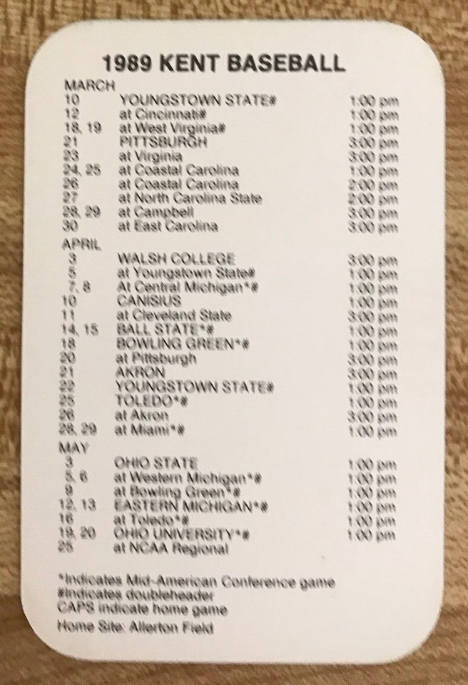 1989 Kent State Baseball Schedule | eBay