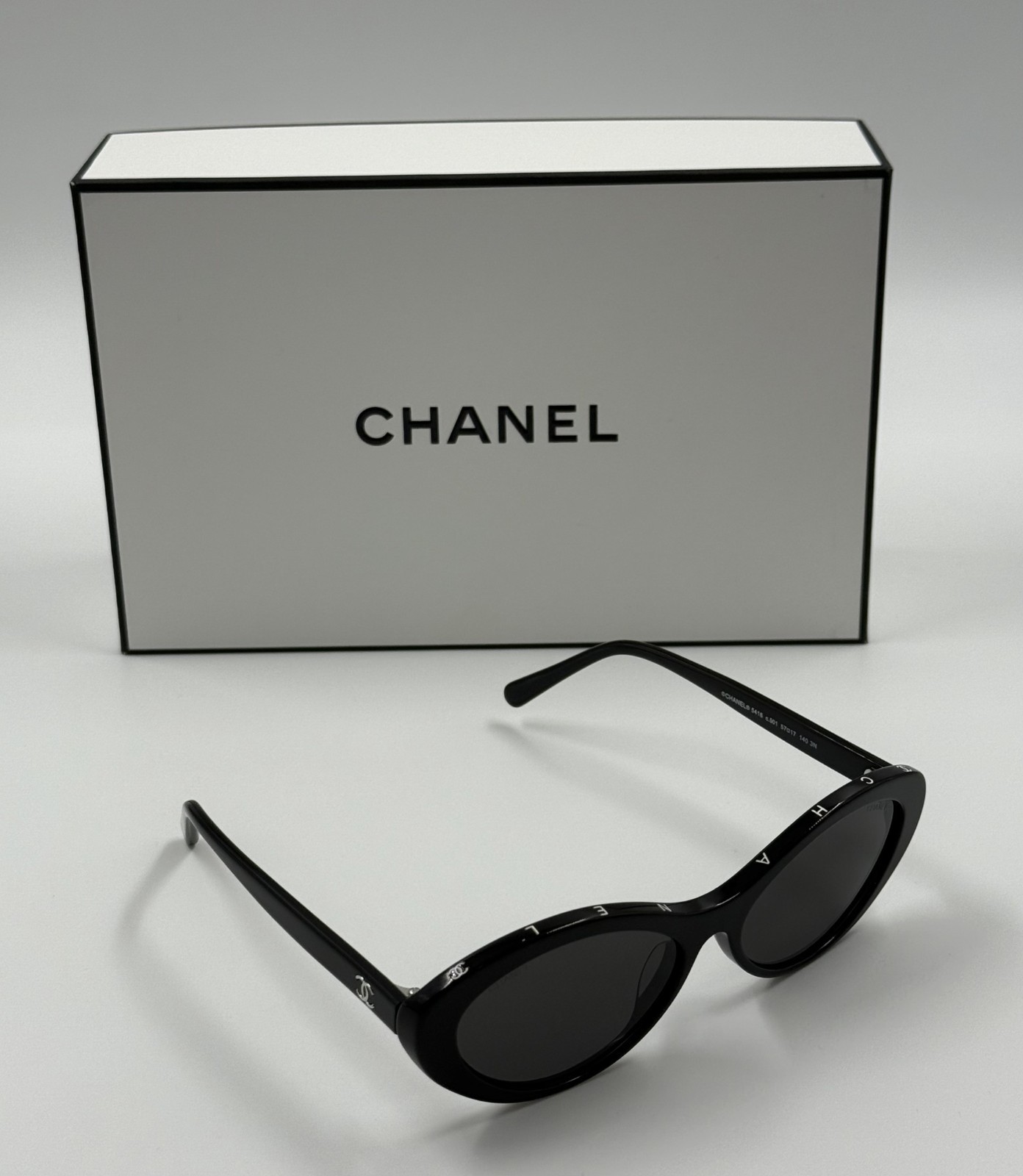 NEW CHANEL 5416 Oval Black Acetate & Gray Lens Sunglasses 100% ...