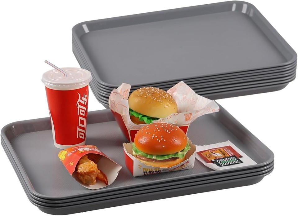 12-Pack Plastic Fast Food Service Trays, Rectangular Cafeteria Tray ...