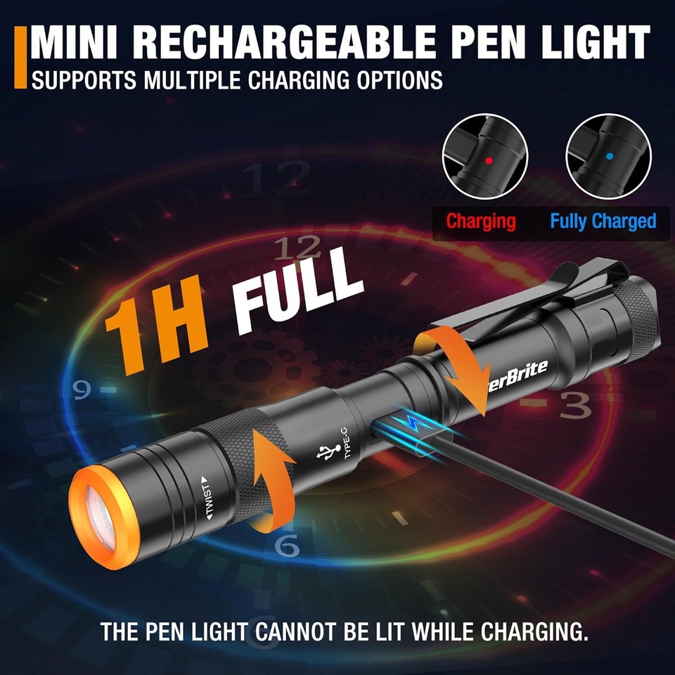 EverBrite Mini Pen Light, Rechargeable Pocket Pen Flashlight w/USB C ...