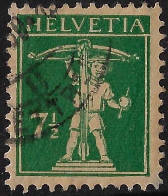 Switzerland 1928, Scott 163, type I, 7 ½ deep green/buff, used. CV $ 7. ...