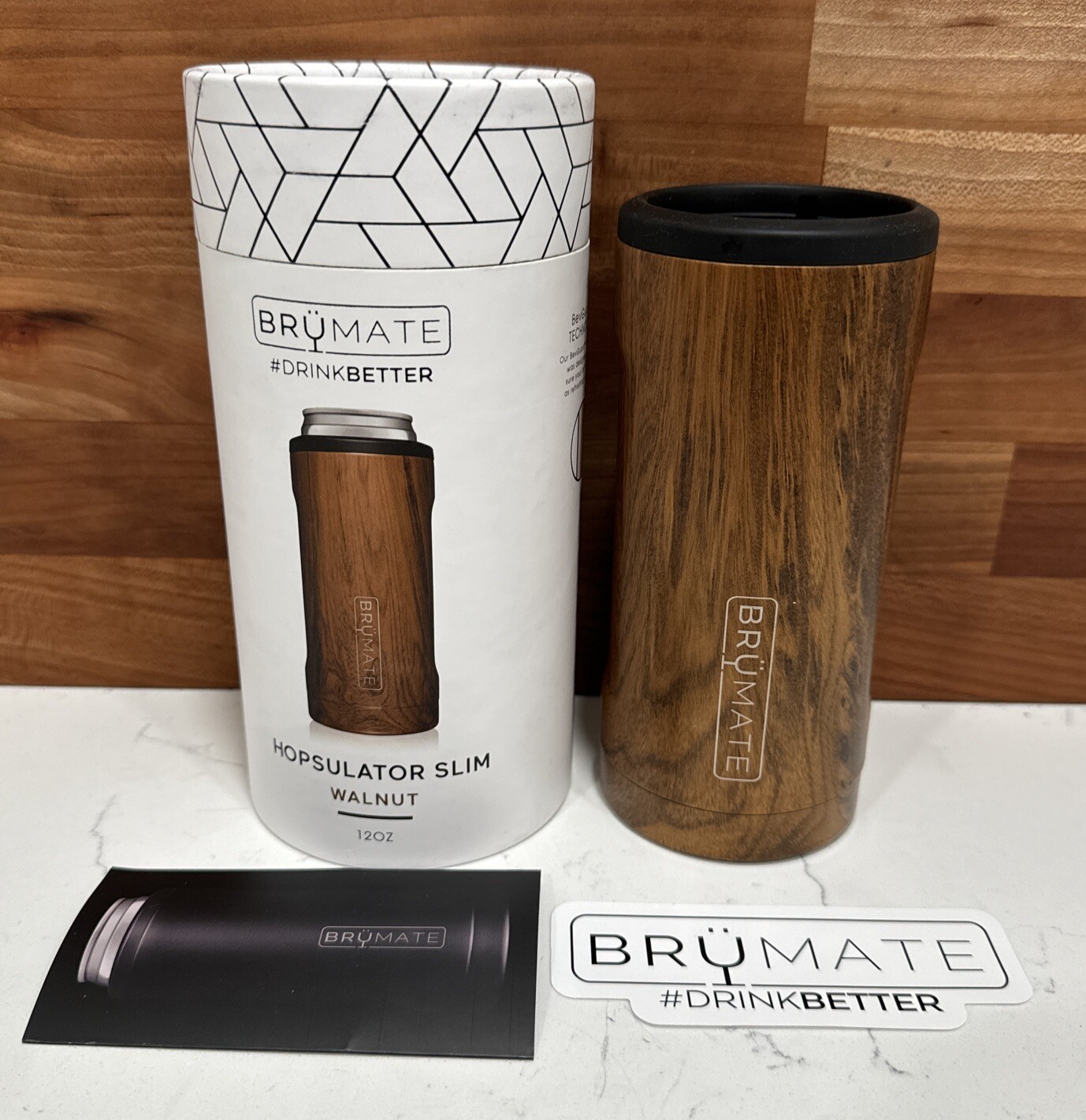 Brumate Hopsulator Slim Can Cooler Tumbler 12 oz Drink Holder Walnut ...