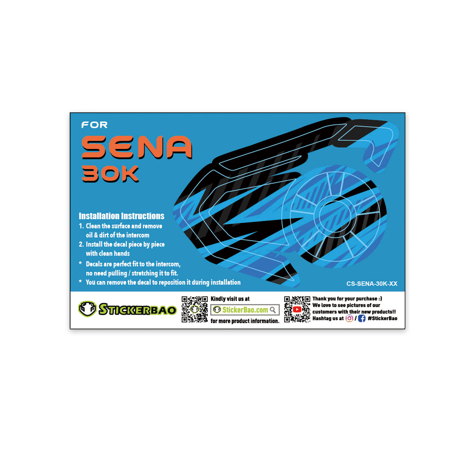 For SENA 30K Removable Skin Cover Sticker Protection Blue Flash | eBay