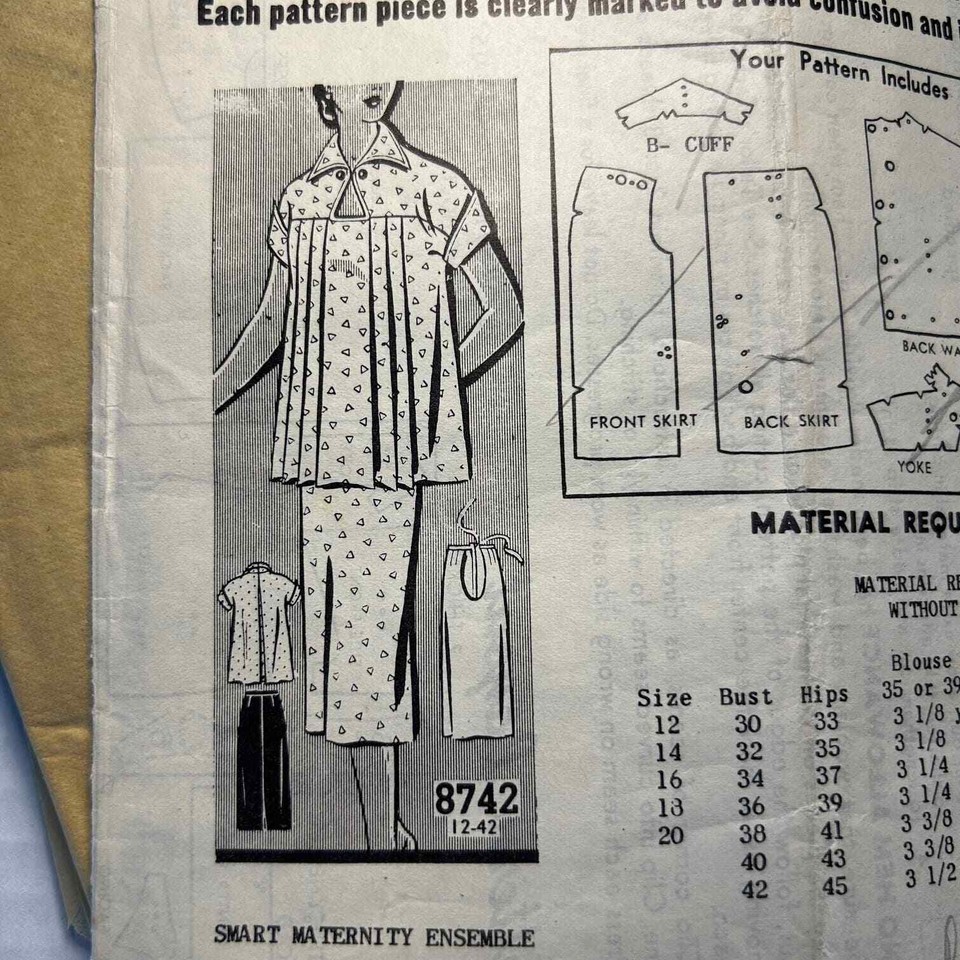 Sew Rite Vintage Mail Order Pattern #8742 Maternity Ensemble Sz 40 Bust ...