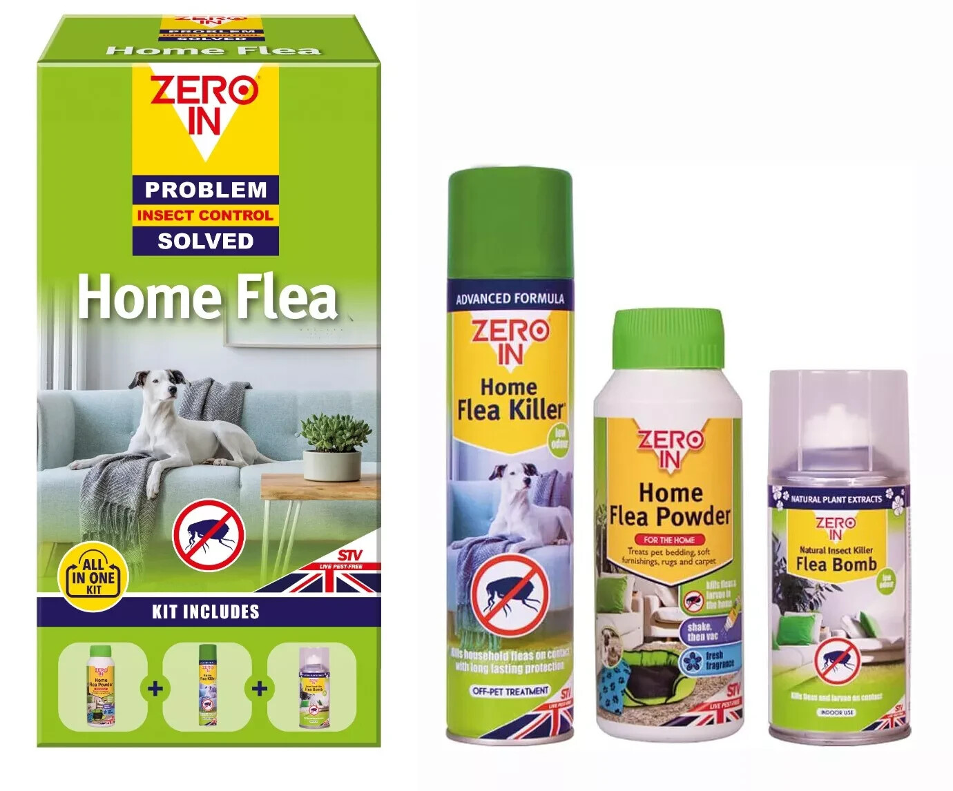 Zero In Home Flea Killer Kit Home Treatment Powder, Aerosol & Killer ...