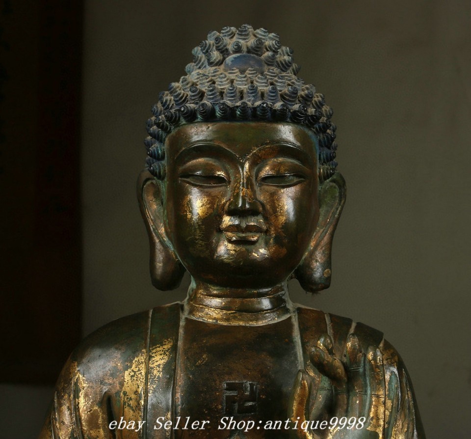 15.7''Old Dynasty Purple Bronze Gold Shakyamuni Sakyamuni Amitabha ...