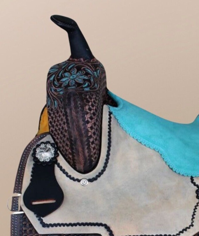 Western Leather Barrel Horse Saddle turquoise Tack set 10" -18" Free ...