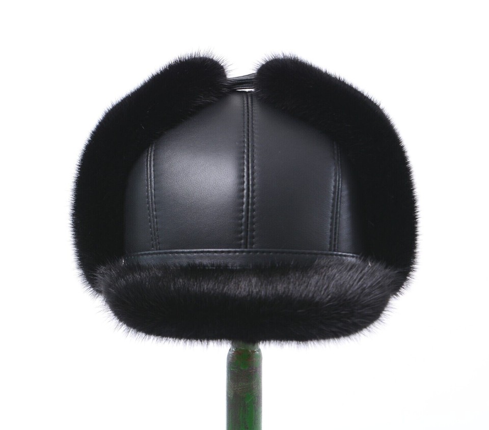 Men's Fur Cap Men Winter Warm Real Fur Mink Ushanka Hat Style Mens Fur ...