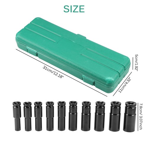 Heavy Duty 1/2” Drive Deep Impact Sockets Set Long Reach Wheel Wrench ...