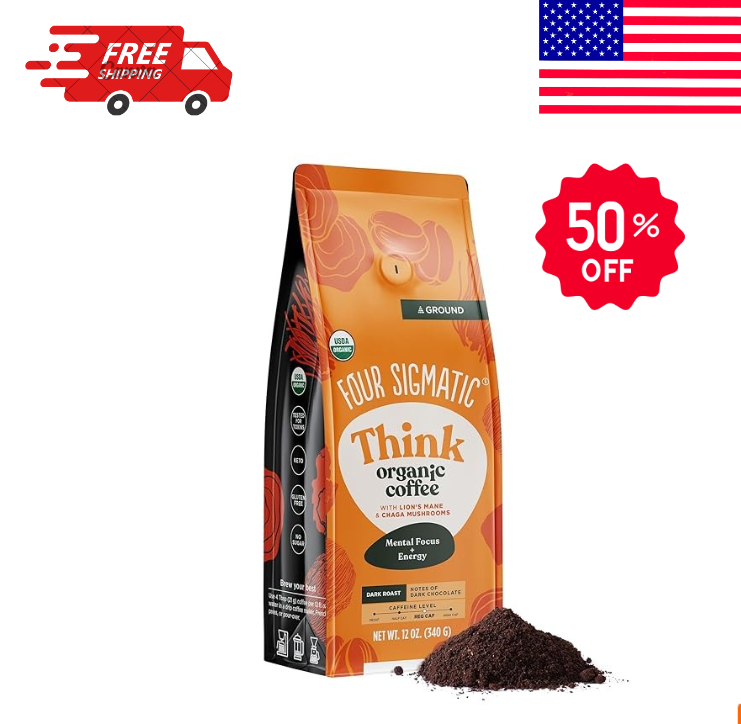 Four Sigmatic Think Mushroom Coffee | Organic Ground Coffee with Lion's ...