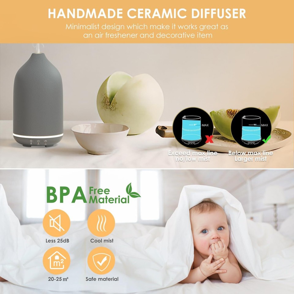 SALKING Stone Diffuser, Ceramic Ultrasonic Essential Oil Diffuser for ...