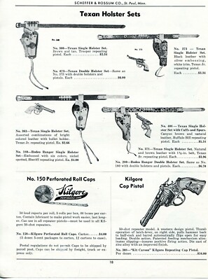 1950 Print Ad of Texan Holster Sets & Kilgore 150 Caps & Kit Carson Cap ...