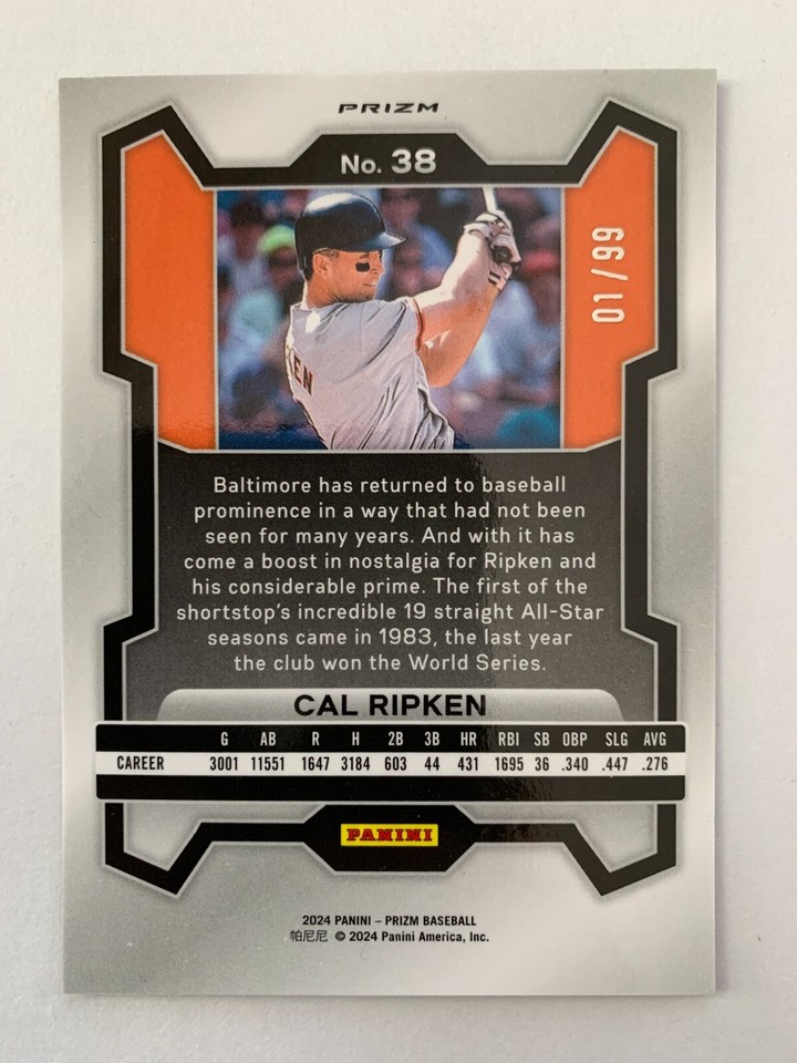 2024 Panini Prizm Purple Cal Ripken Jr HOF #38 Orioles 1/99 | eBay