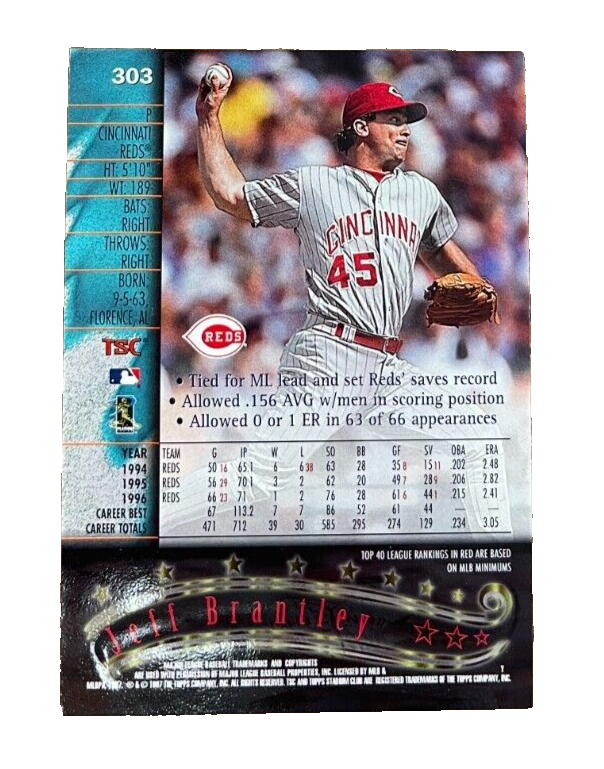 1997 TOPPS STADIUM CLUB Card # 303 Jeff Brantley - Cincinnati Reds | eBay