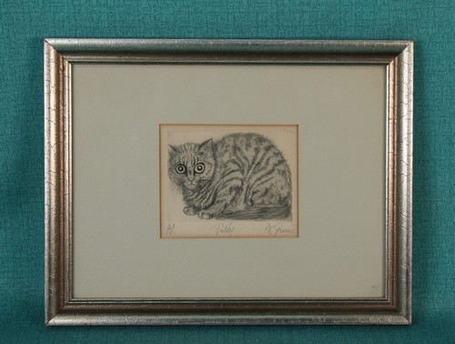Fine Art Cat Etching "Tabby" Artist Proof OOAK Listed Artist Christine ...