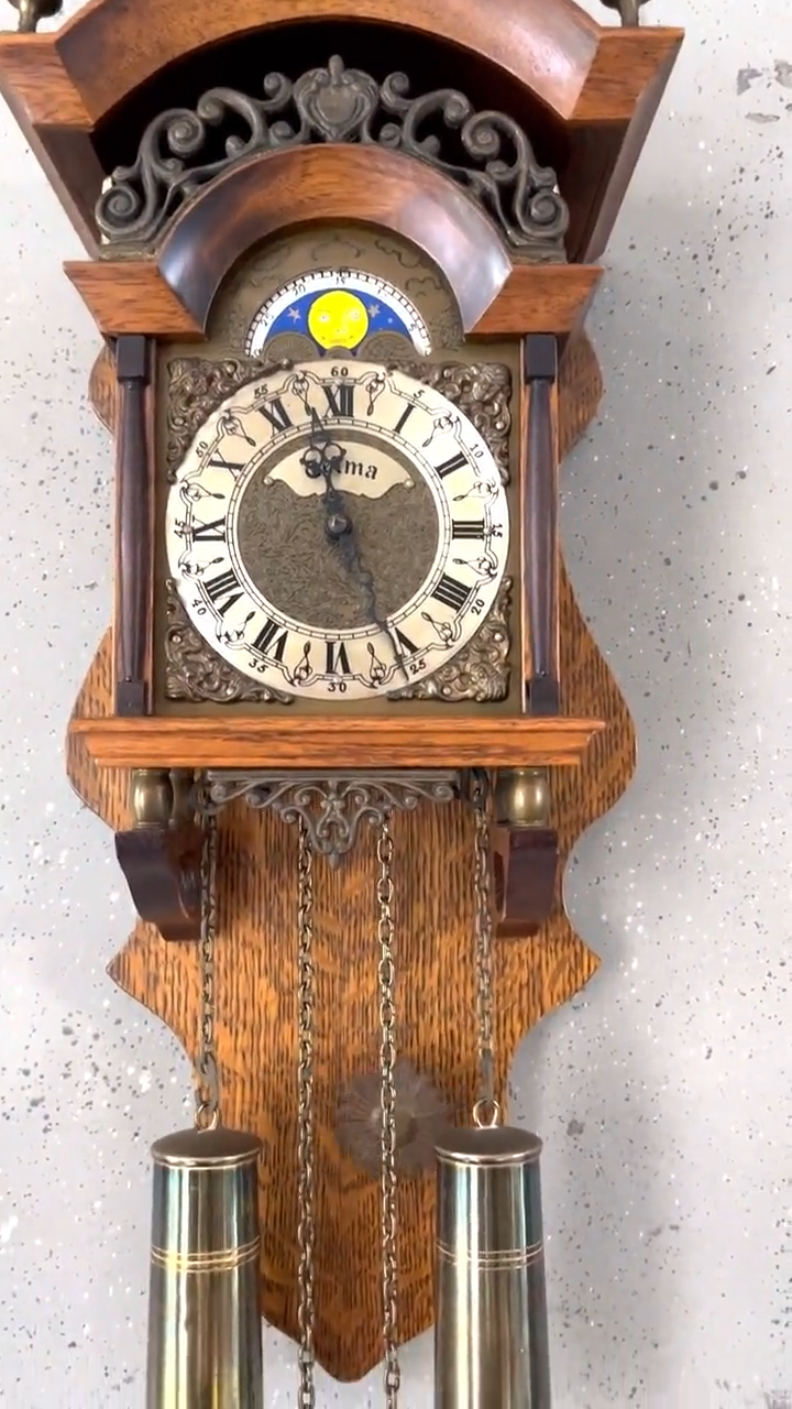 Vintage wall clock Dutch phase moon Franz Hermle Mechanical pendulum ...
