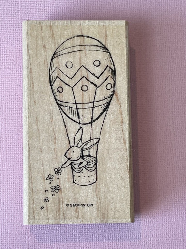 Stampin Up Bunny Rabbit in Hot Air Balloon Throwing Flowers Rubber ...